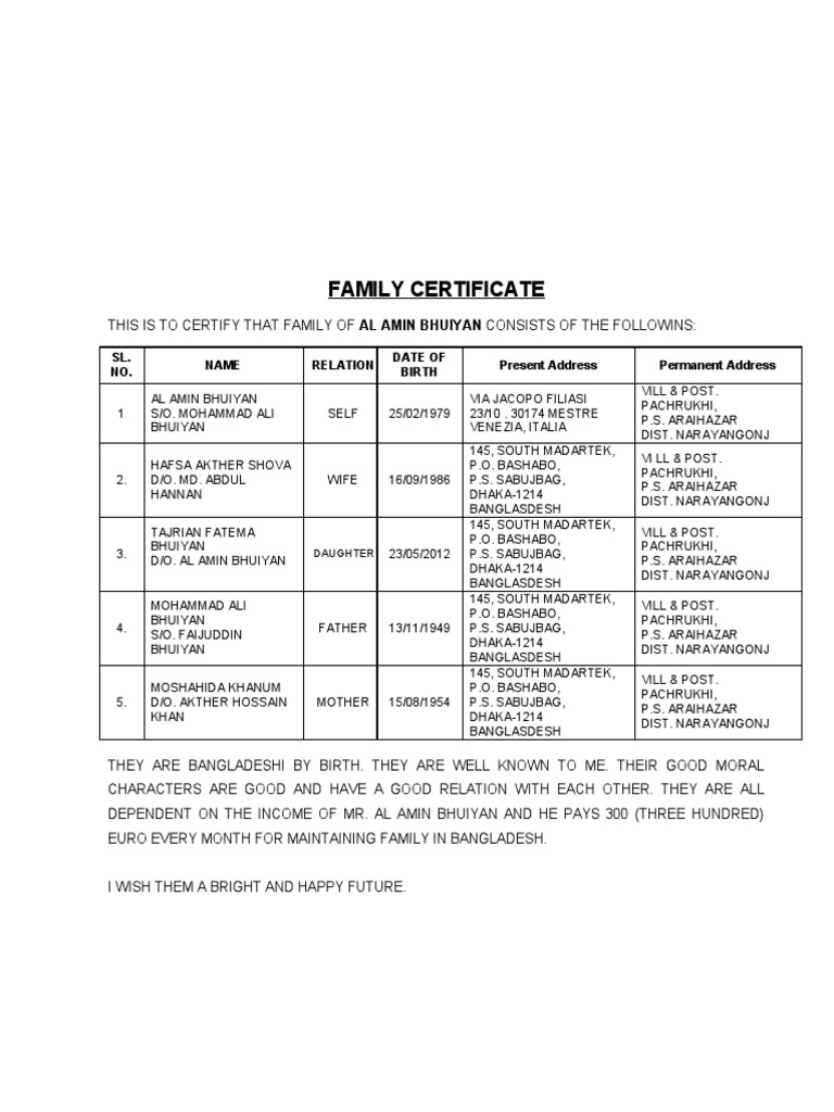 Family Certificate | PDF | Bangladesh