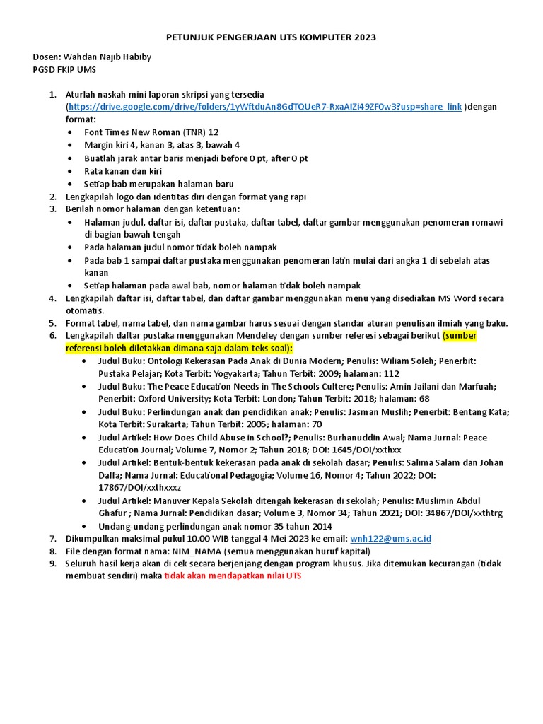 Petunjuk Pengerjaan Uts Komputer 2023 | PDF