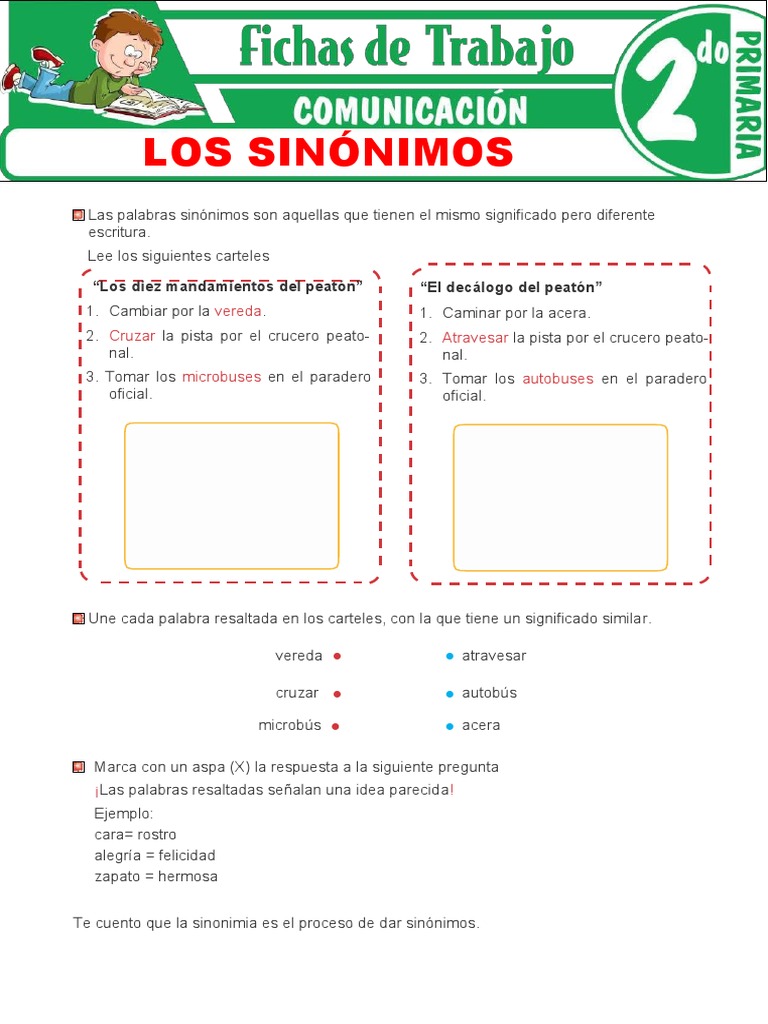 Los Sinónimos para Segundo Grado de Primaria | PDF
