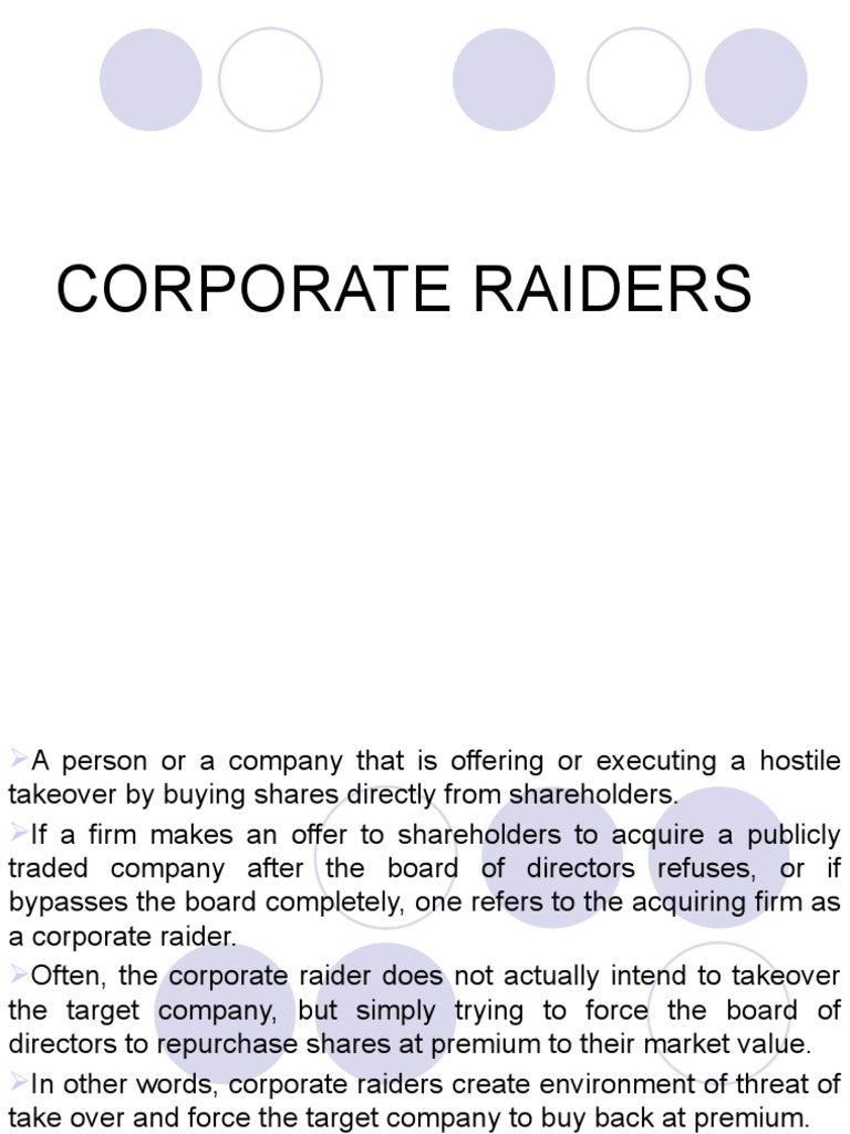 CORPORATE RAIDERS original | PDF | Takeover | Corporate Governance