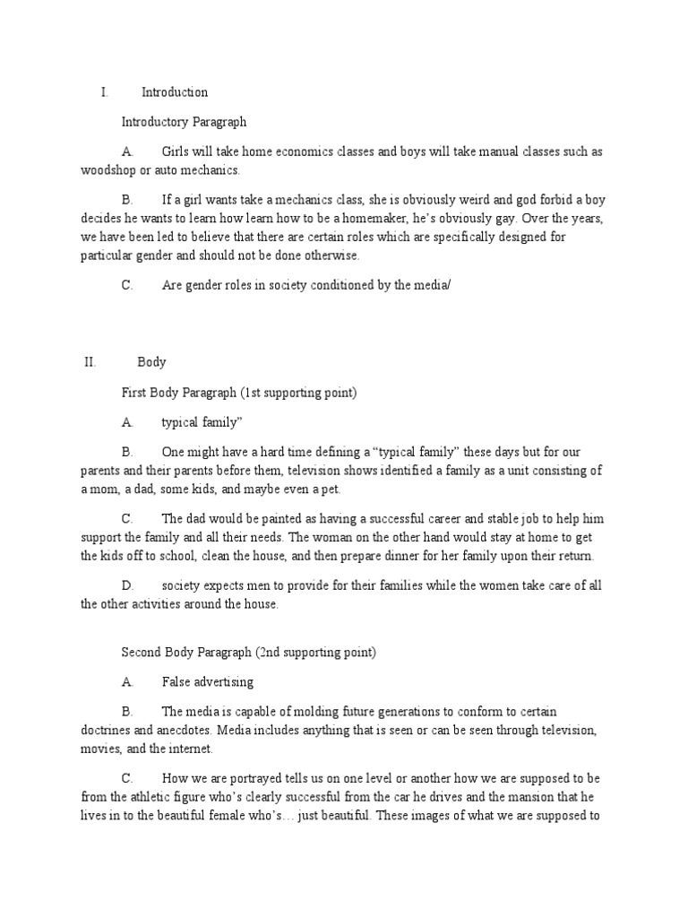 Gender Essay Outline Eng102 | PDF | Gender | Gender Studies