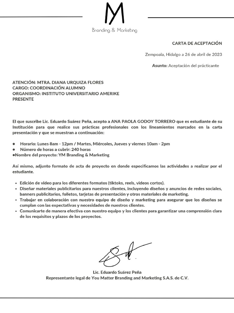 Carta de Aceptación | PDF