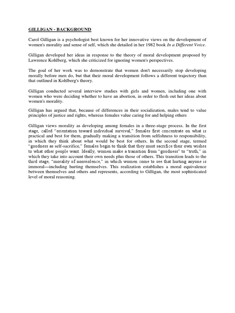 Gilligan's Stages of Women's Moral Development | PDF | Morality ...
