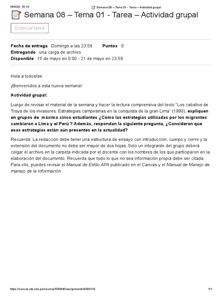 ? Semana 08 - Tema 01 - Tarea - Actividad Grupal | PDF