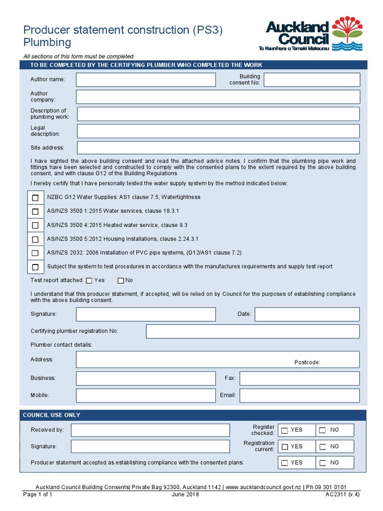 Ac2311 Producer Statement Construction Ps3 Plumbing | PDF | Plumbing ...