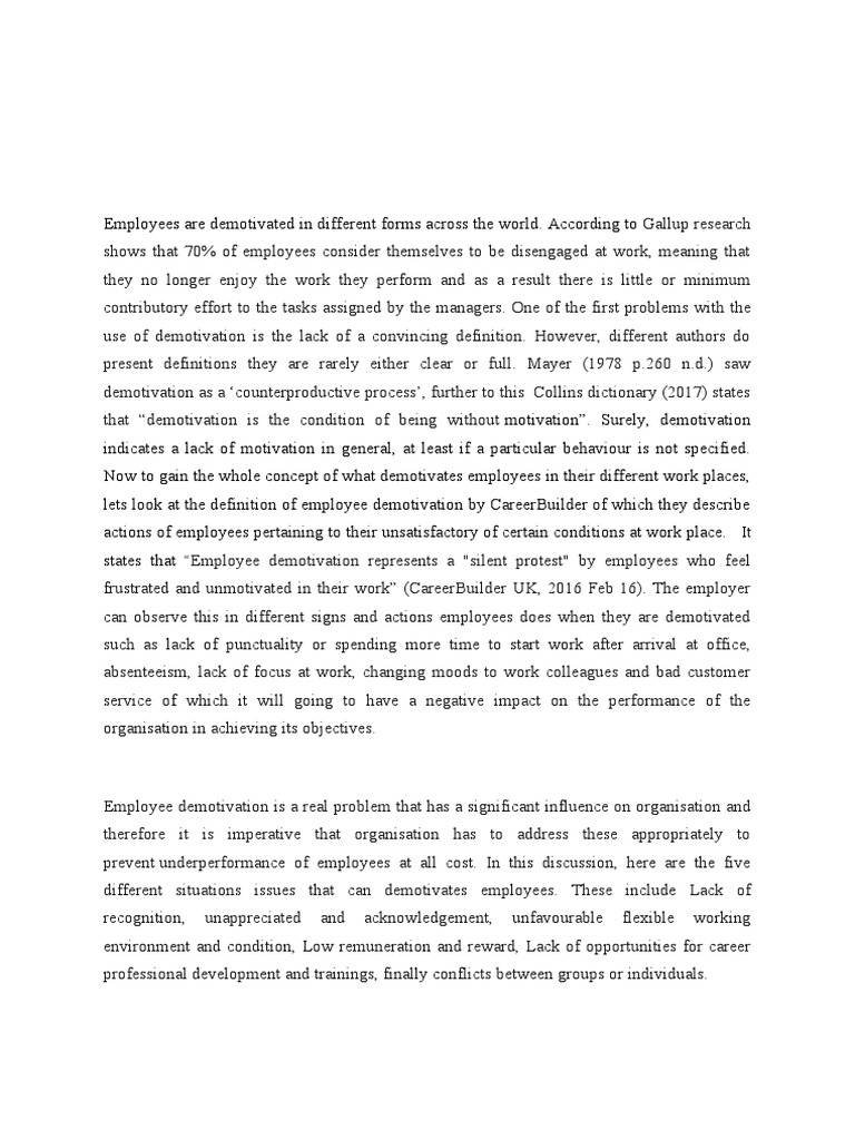 Reasons For Employee Demotivation at Work Place | PDF