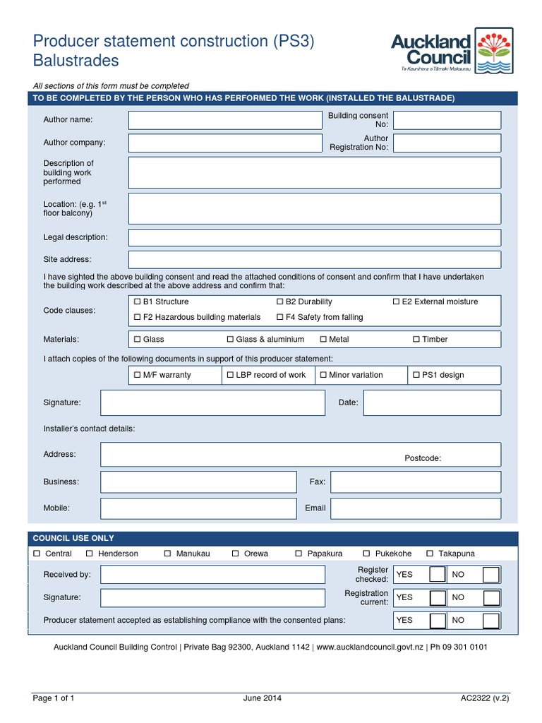 Ac2322 Producer Statement Construction Ps3 Balustrades | PDF