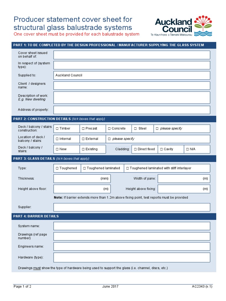 Ac2343 Producer Statement Cover Sheet Structural Glass Balustrade ...