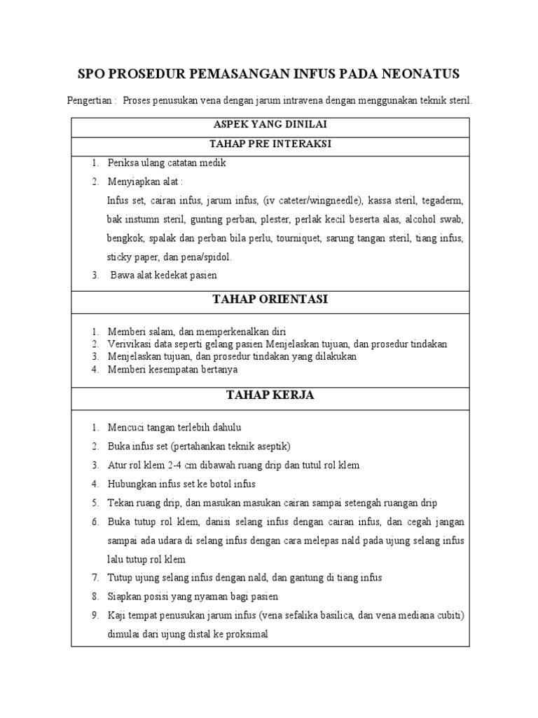 Spo Prosedur Pemasangan Infus Pada Neonatus | PDF
