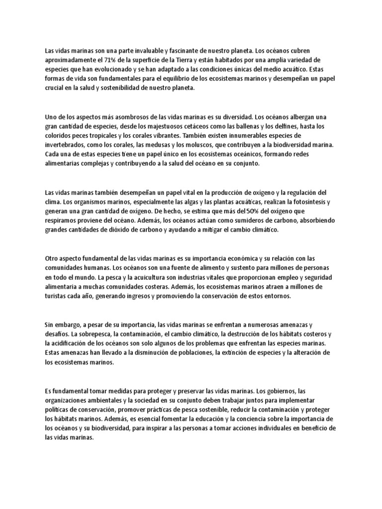 Importancia y conservación de la vida marina | PDF | Biodiversidad ...