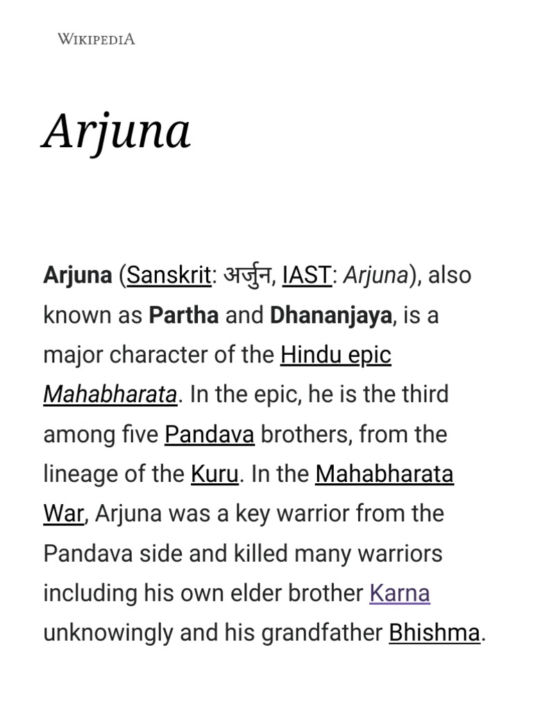 Arjuna - Wikipedia | PDF | Mahabharata | Vaishnava Texts