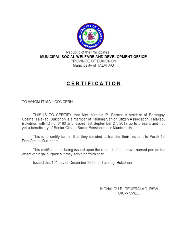 Certification of SC Transfer Adam | PDF | Identity Document ...
