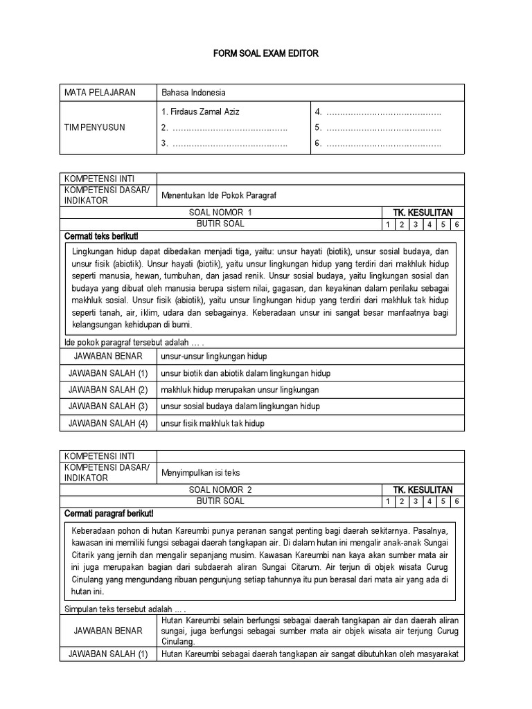 Form Soal Exam Editor | PDF