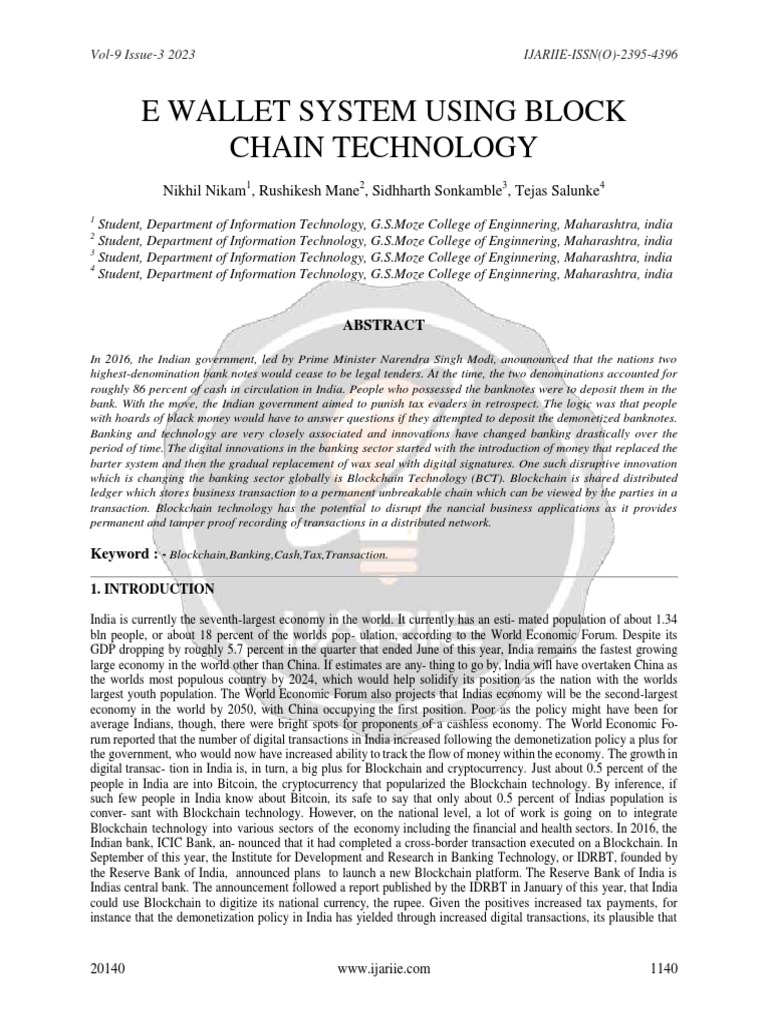 E Wallet System Using Block Chain Technology Ijariie20140 | PDF ...