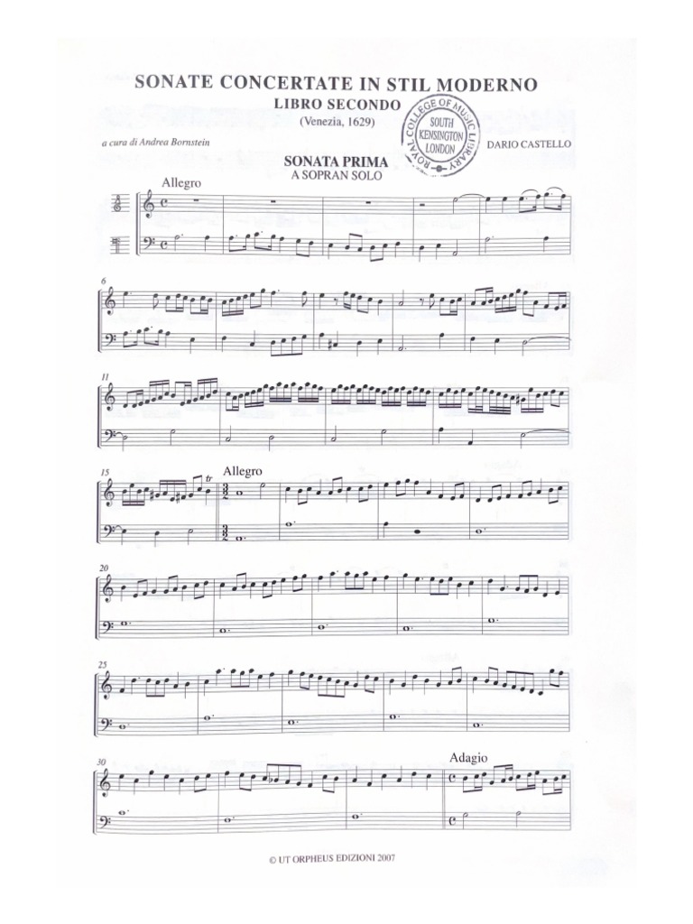 SONATE CONCERTATE IN STIL MODERNO | PDF