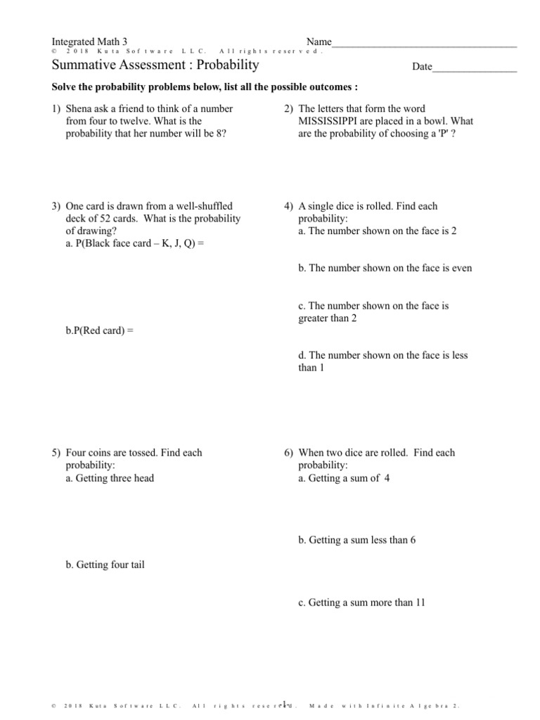 Summative Assessment Probability 2018 | PDF | Probability | Probability ...