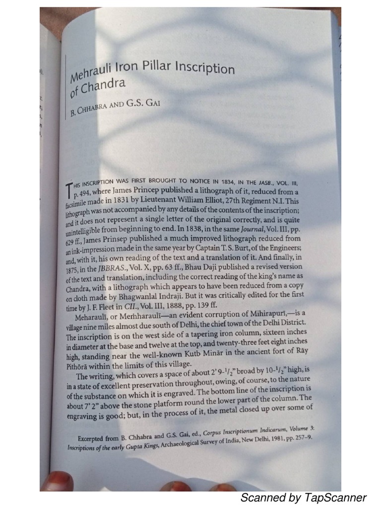 Mehrauli Iron Pillar Inscription of Chandra | PDF