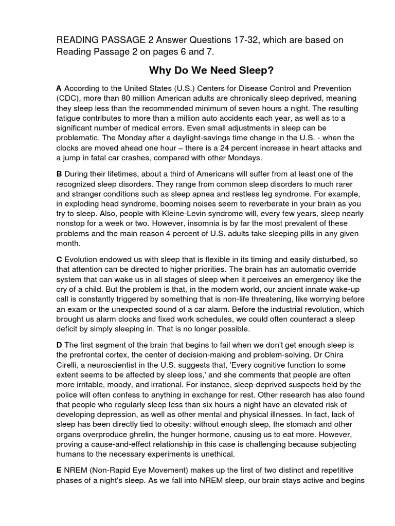 Day 11 Passage 2 Sleep | Download Free PDF | Sleep | Rapid Eye Movement ...