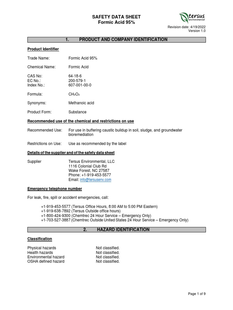 07 - Formic - Acid - 95 MSDS | PDF | Firefighting | Waste