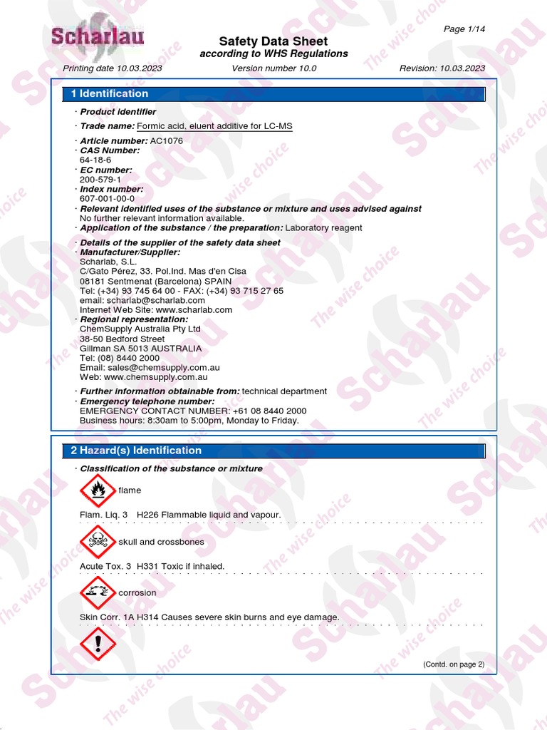 Ac1076 - Au Msds Formic Acid | PDF | Firefighting | Dangerous Goods