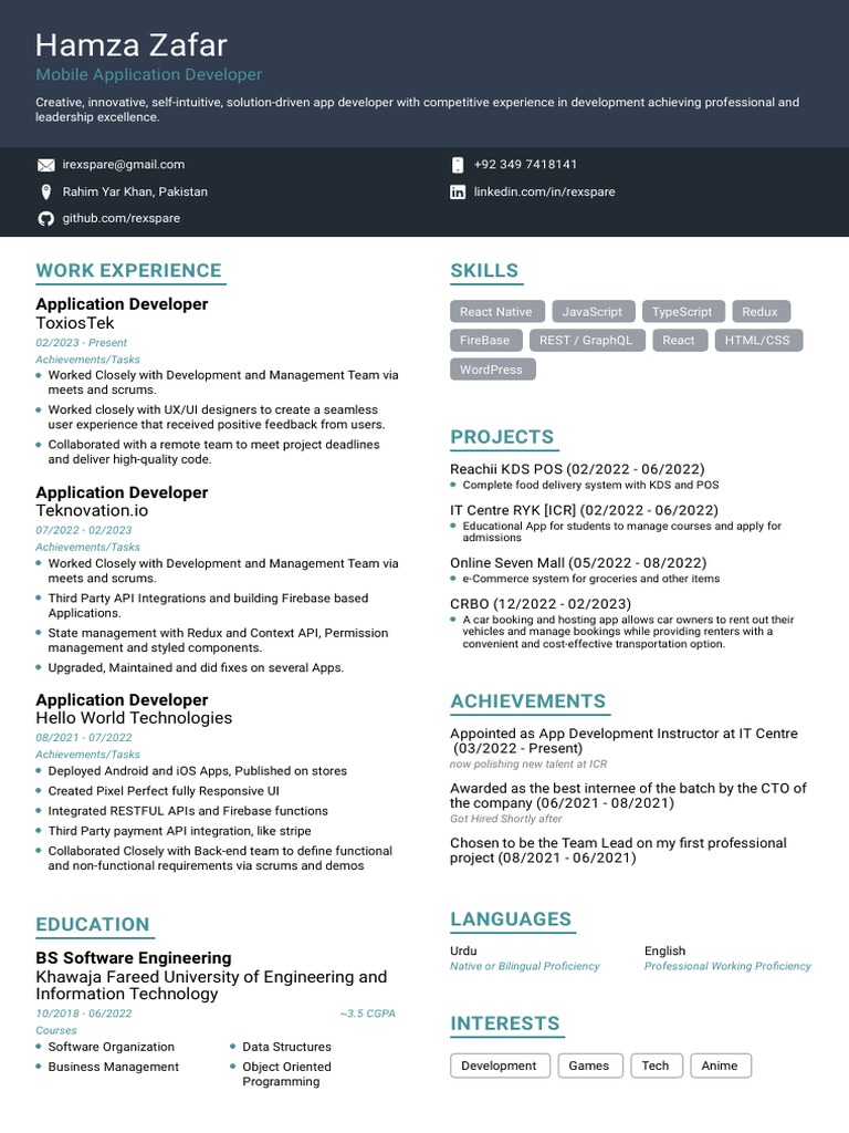 Hamza Zafar's Resume | PDF | Mobile App | Application Software