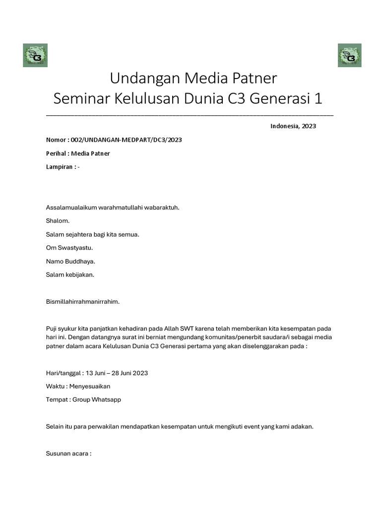 Undangan Media Partner Komunitas Online DC3 | PDF