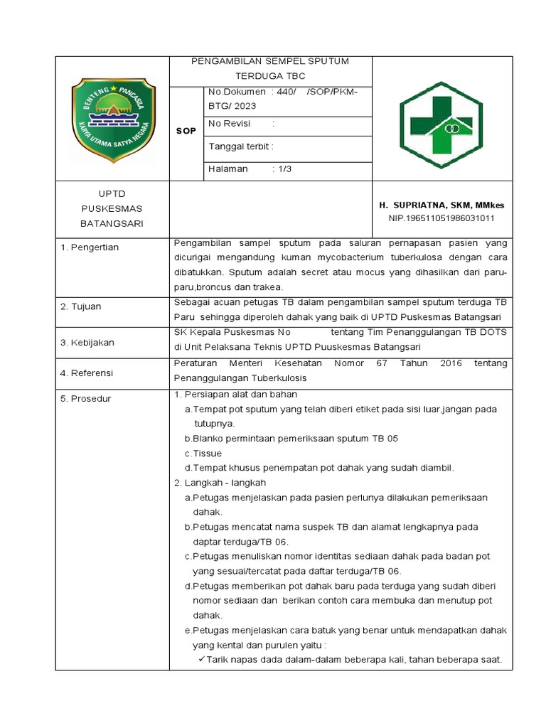 Sop Pengambilan Sputum | PDF
