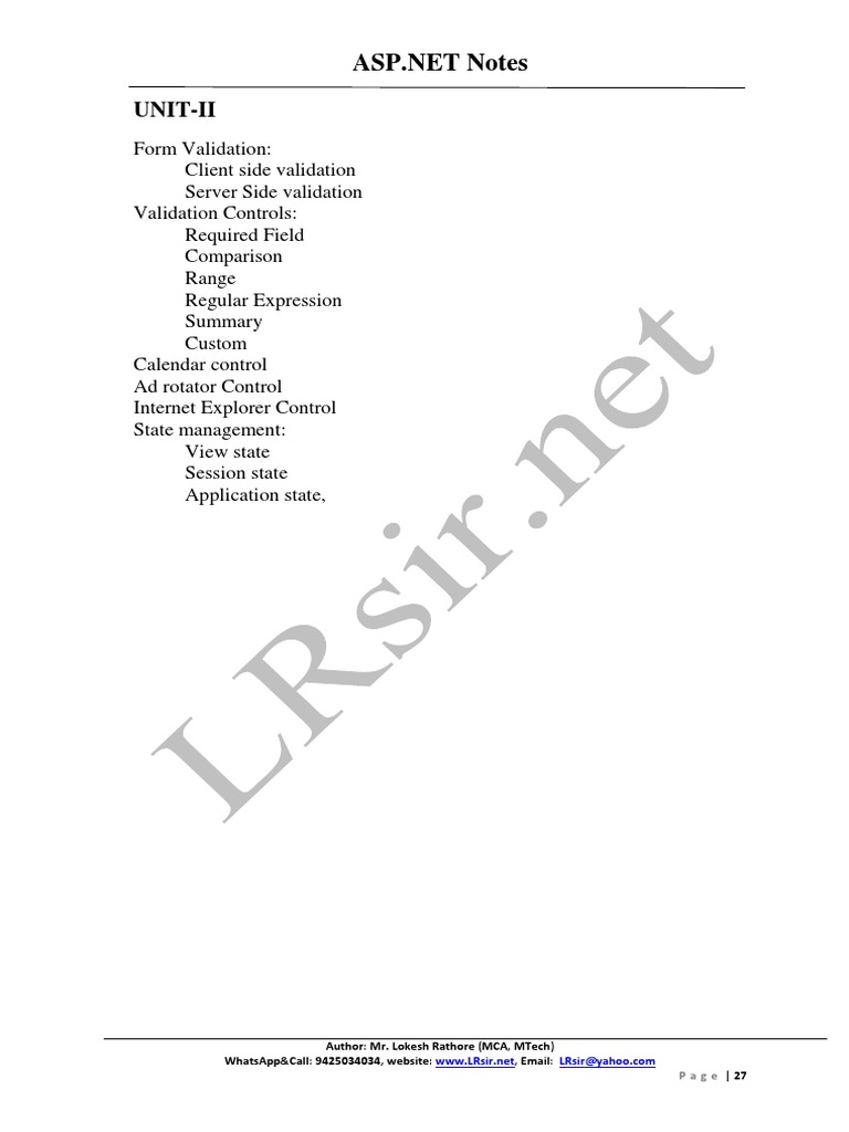 Wt Asp Net Unit Iv Notes Pdf Active Server Pages Websites
