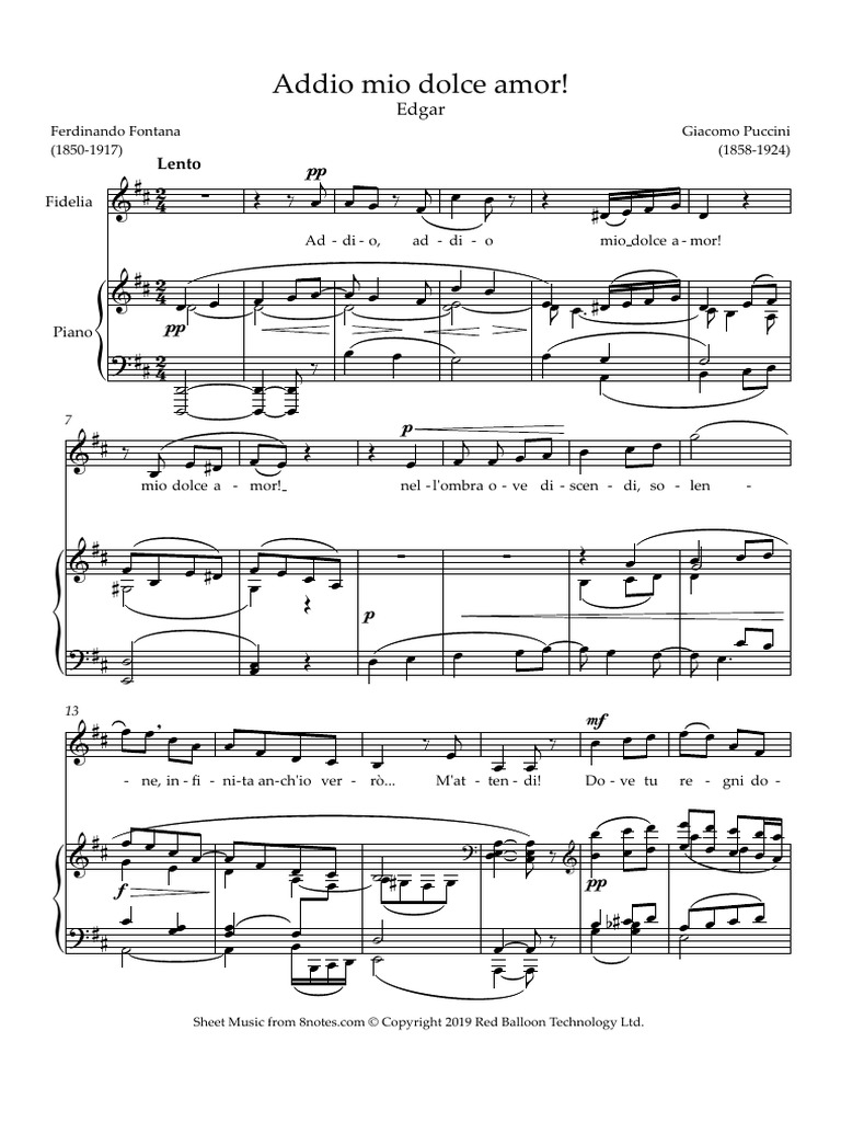 Puccini - Edgar - Addio - Mio - Dolce - Amor RE | PDF | Opéra | Musique ...
