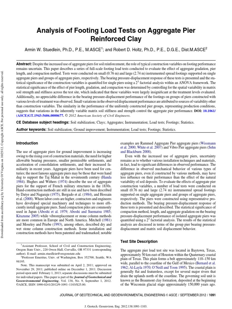 Analysis of Footing Load Tests On Aggregate Pier Reinforced Clay | PDF ...