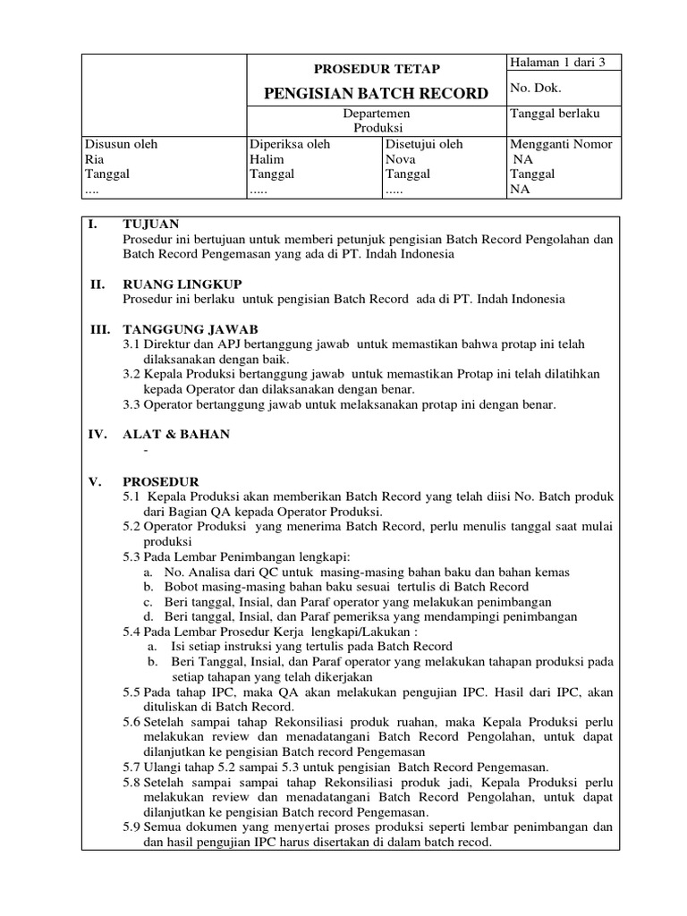 Protap Pengisian Batch Record | PDF