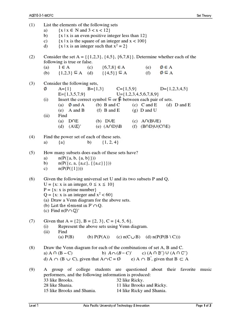 Chapter 2 - Set Theory | PDF | Set (Mathematics) | Logic