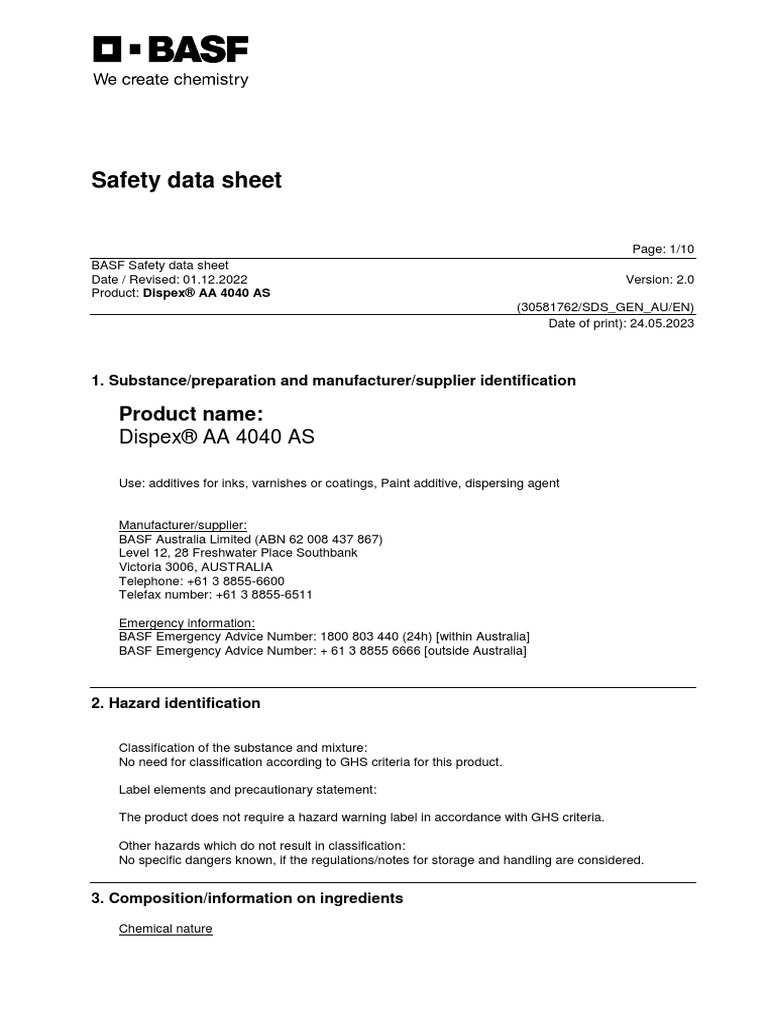 Dispex+AA+4040+AS TDS | PDF | Toxicity | Dangerous Goods