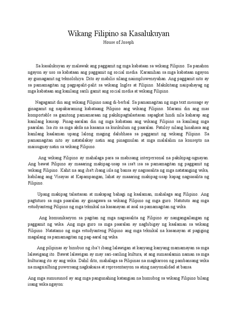 Wikang Filipino Sa Kasalukuyan | PDF