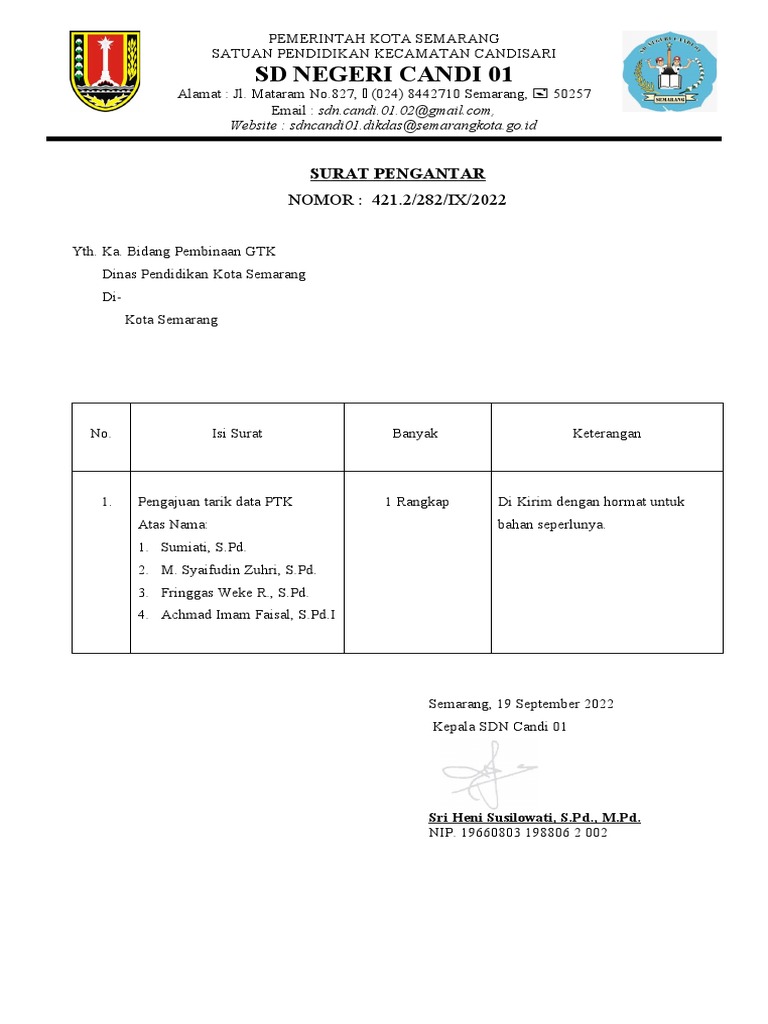 Surat Pengantar - SDN CANDI 01 | PDF