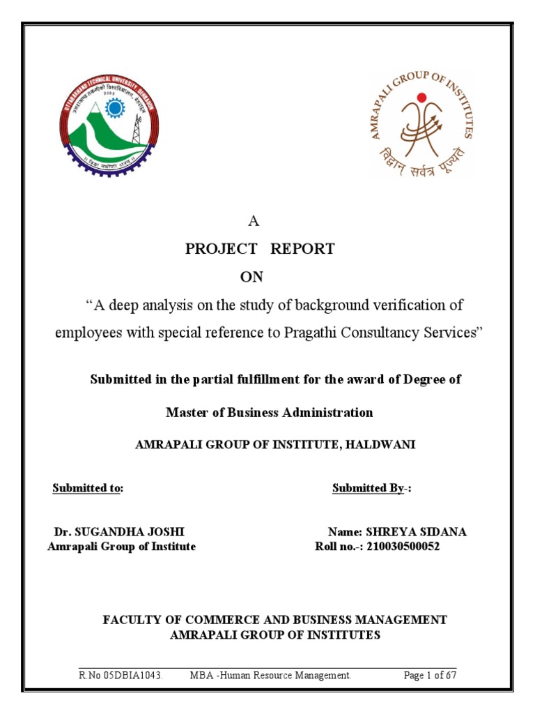 Project Report A Dissertation Report On | PDF | Background Check ...