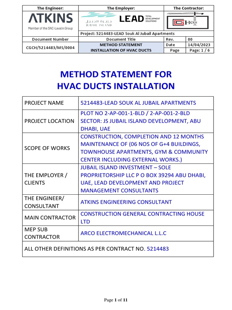 MOS For Installation of HVAC Ducts | PDF | Duct (Flow) | Building Engineering