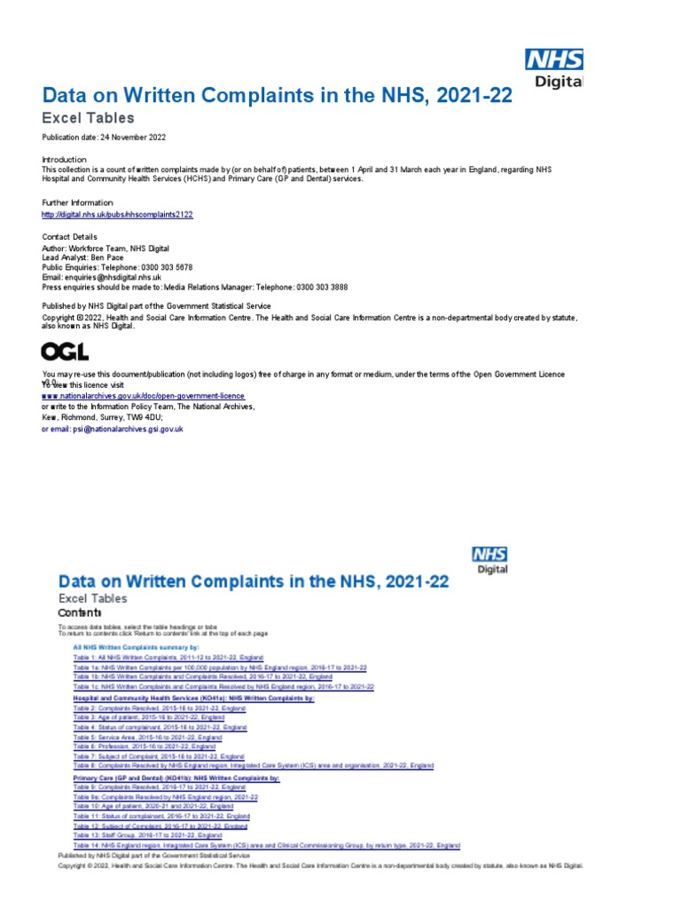Data On Written Complaints in The NHS 2021-22 Tables | PDF | National ...