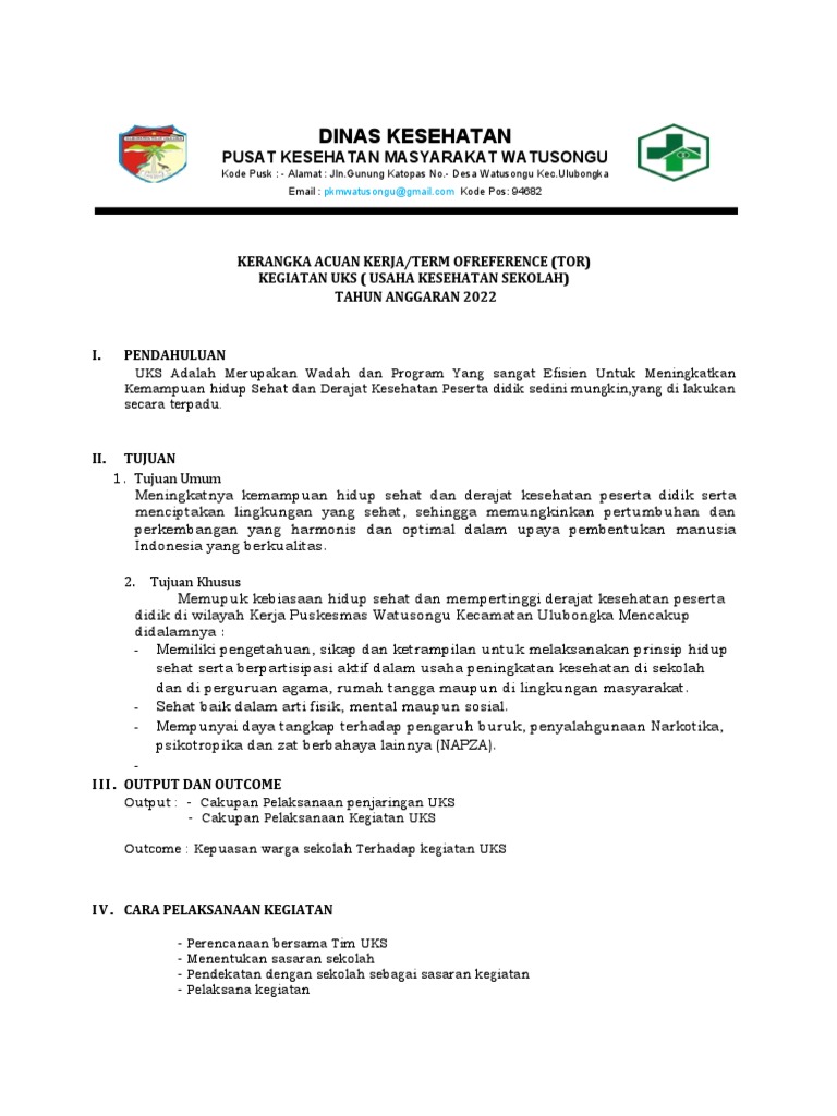 Format Tor Puskesmas - 2022 | PDF