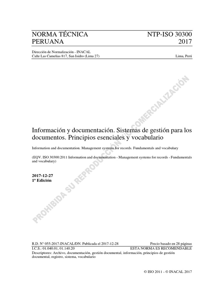 INACAL-CTN63 N0010 NTP-ISO 303002017 Informacin y Document | PDF | Gestión de registros ...