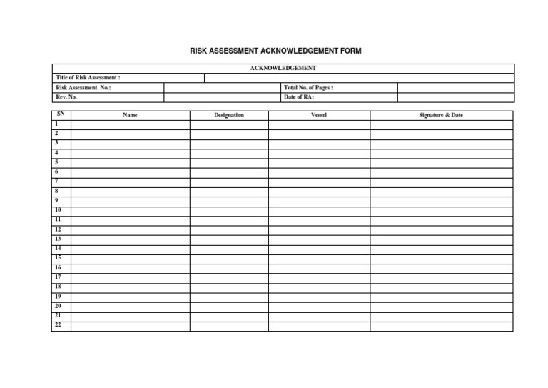 Risk Assessment Acknowledgement Form | PDF