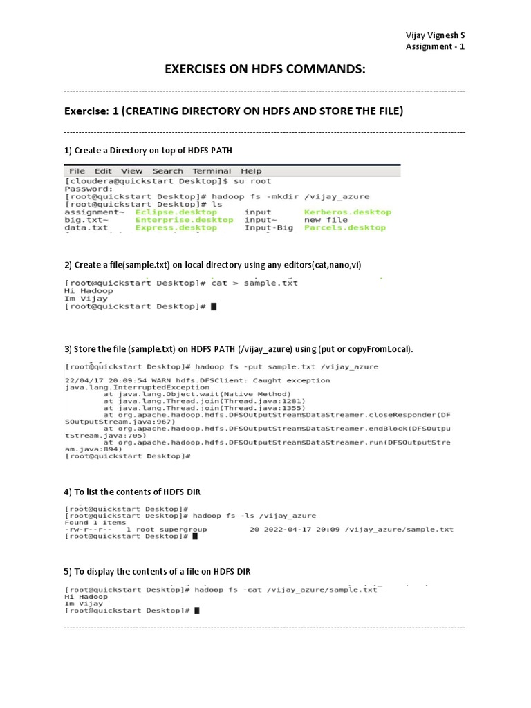 Exercises On HDFS Commands | PDF | Computer File | Apache Hadoop