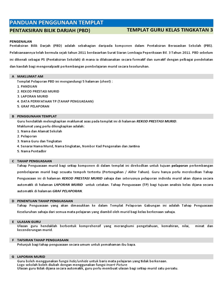 Templat Pelaporan PBD Kelas Tingkatan 3 v2 | PDF