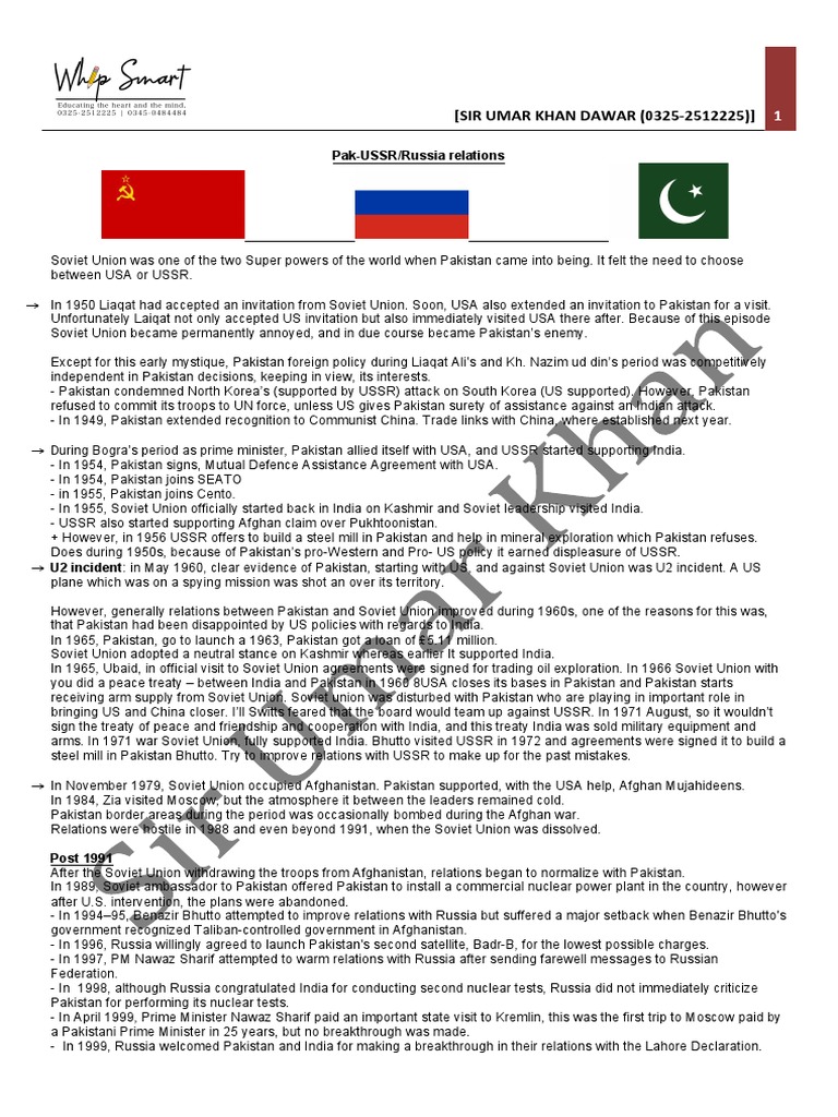 Microsoft Word - Pak-USSR Relations.docx | PDF | Pakistan | Benazir Bhutto