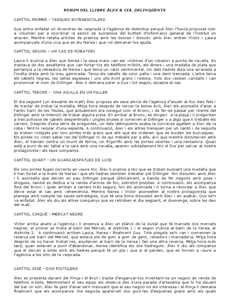 Resum Capítols 1-8 Àlex & CIA. Delinqüents | PDF