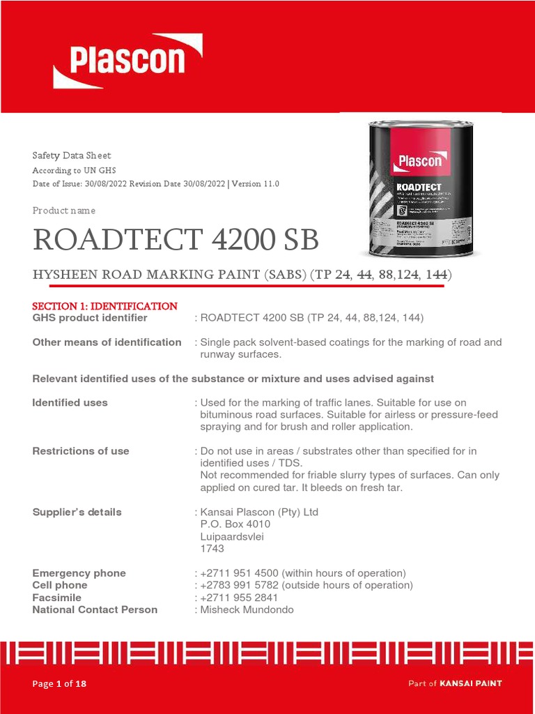 Roadtect 4200 SB SDS | PDF | Toxicity | Waste