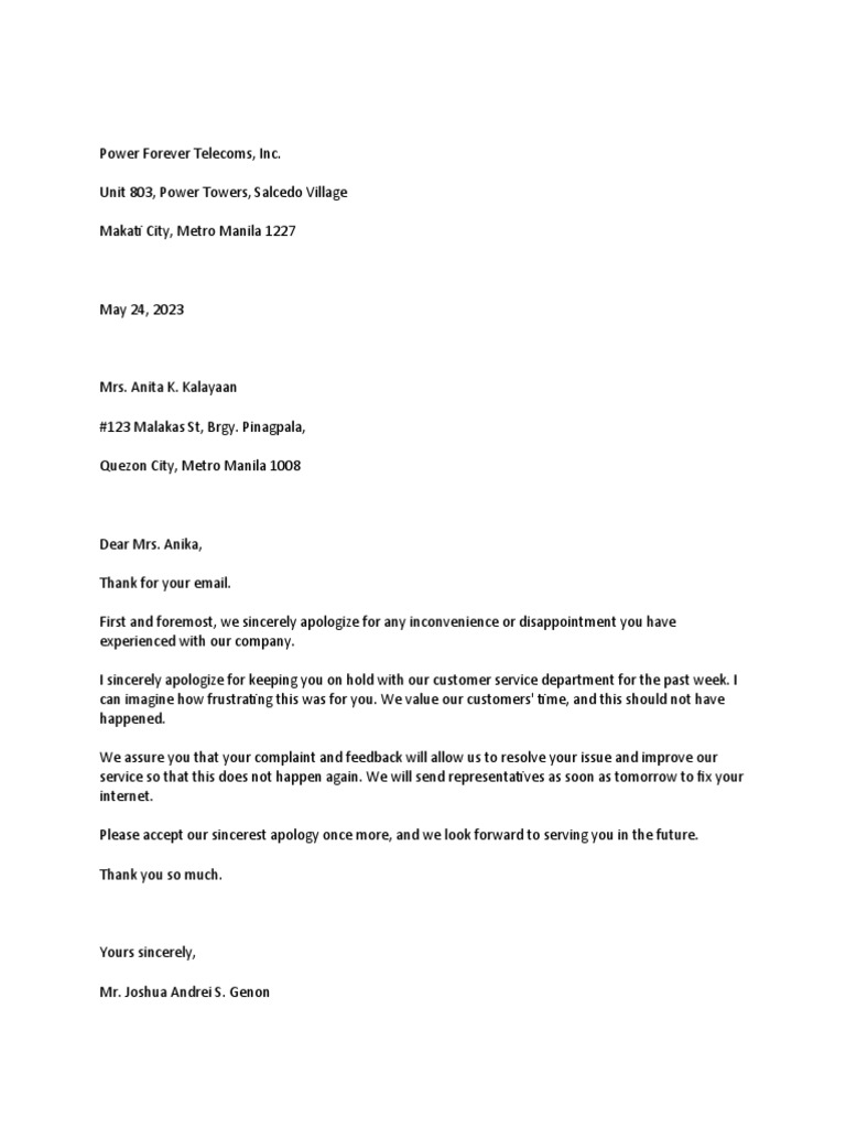 Complaint Response Letter Template | PDF | Justice | Crime & Violence