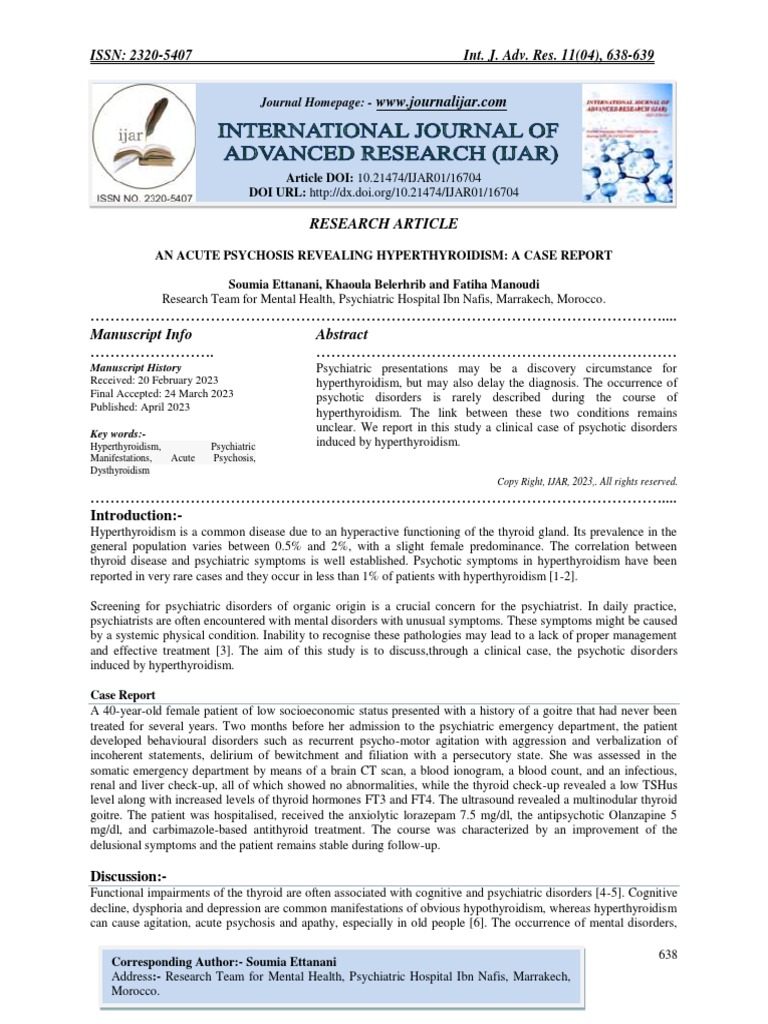 An Acute Psychosis Revealing Hyperthyroidism: A Case Report | PDF ...