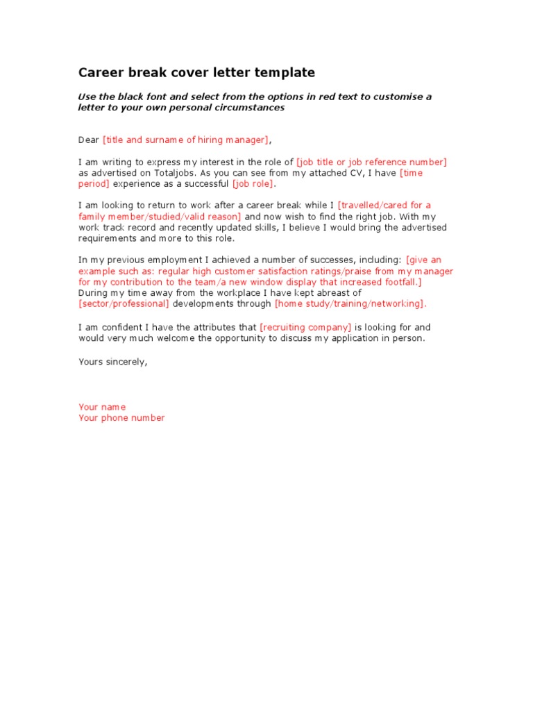 Career Break Cover Letter Template | PDF