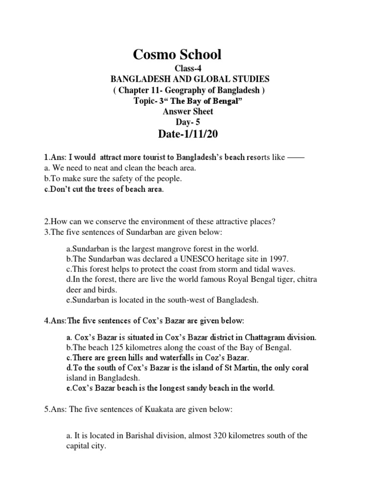 Class-4 Chapter - 11 Topic-3 Answersheet | PDF